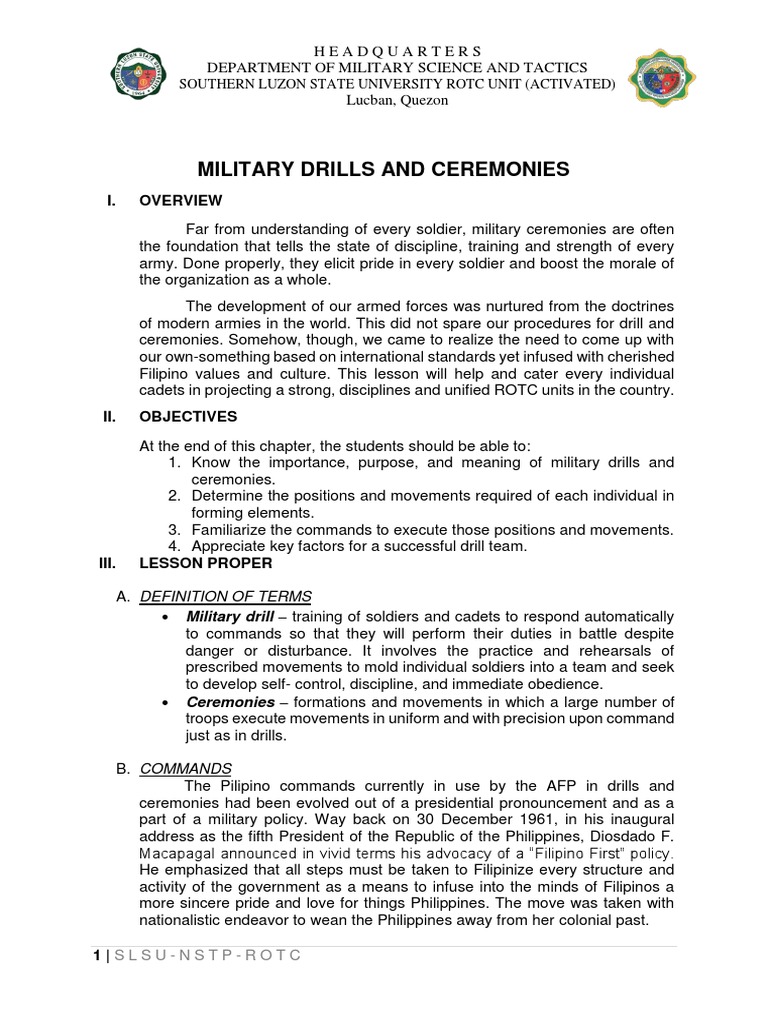 1 - Drills and Ceremonies | PDF | Platoon | Hand