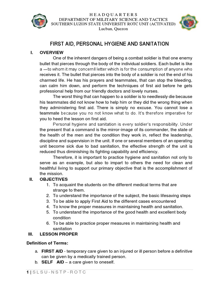 3 - First Aid, Personal Hygiene and Sanitation | PDF | Oral Hygiene ...