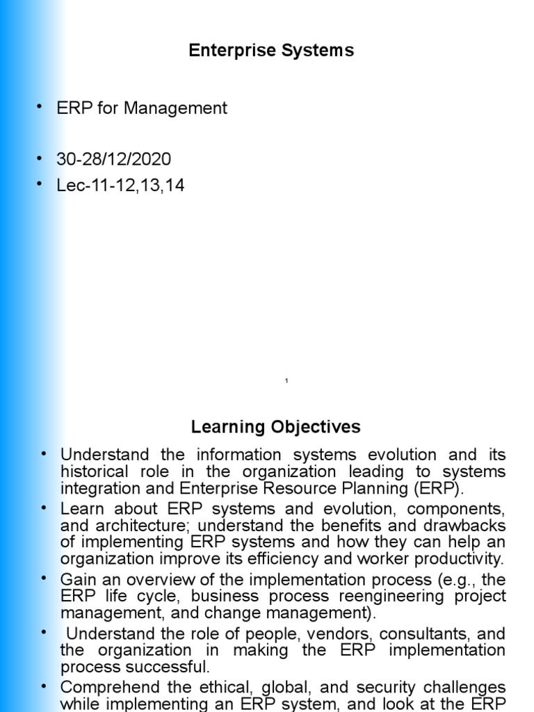 Lec-11 ERP For Management | PDF | Enterprise Resource Planning | Business Process