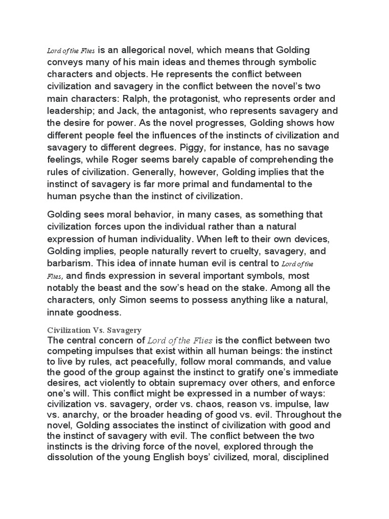 Lord of The Flies: Civilization vs. Savagery | PDF | Psychology | Science