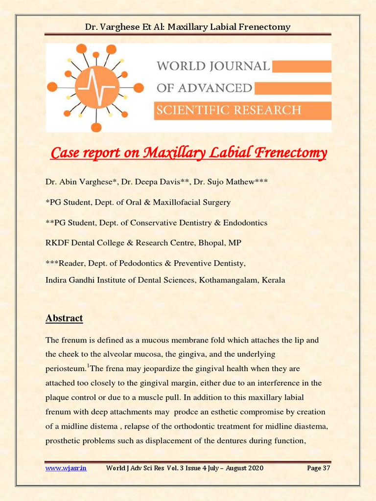 Case Report On Maxillary Labial Frenectomy Pdf Dentistry
