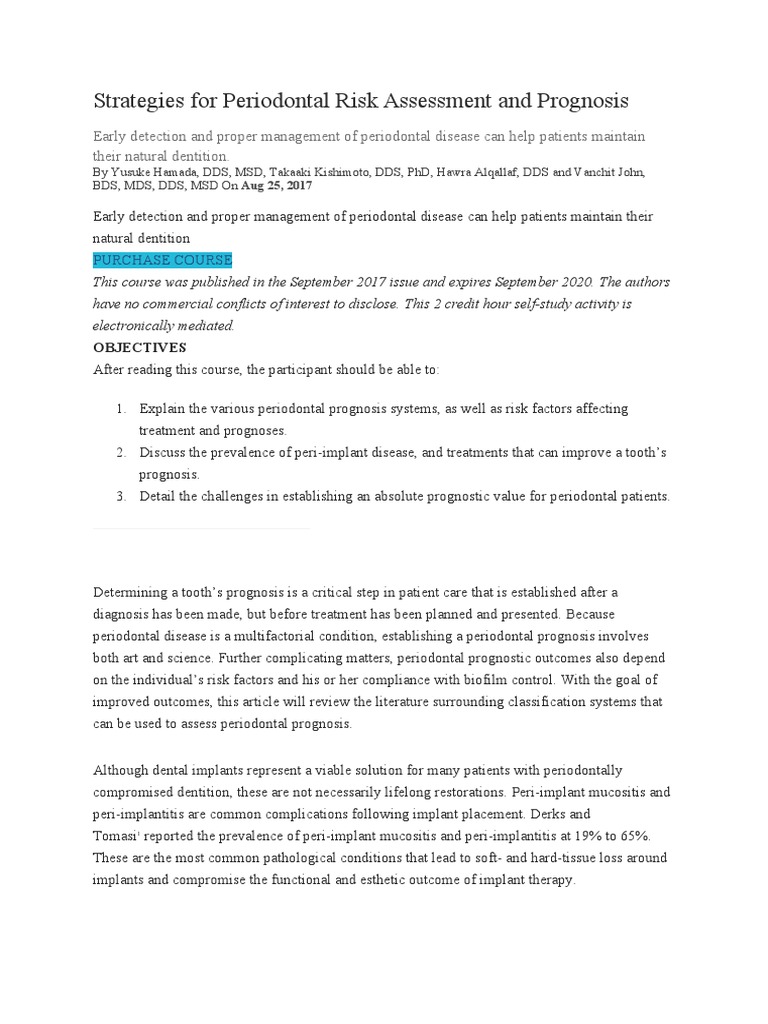 Strategies For Periodontal Risk Assessment and Prognosis | PDF ...