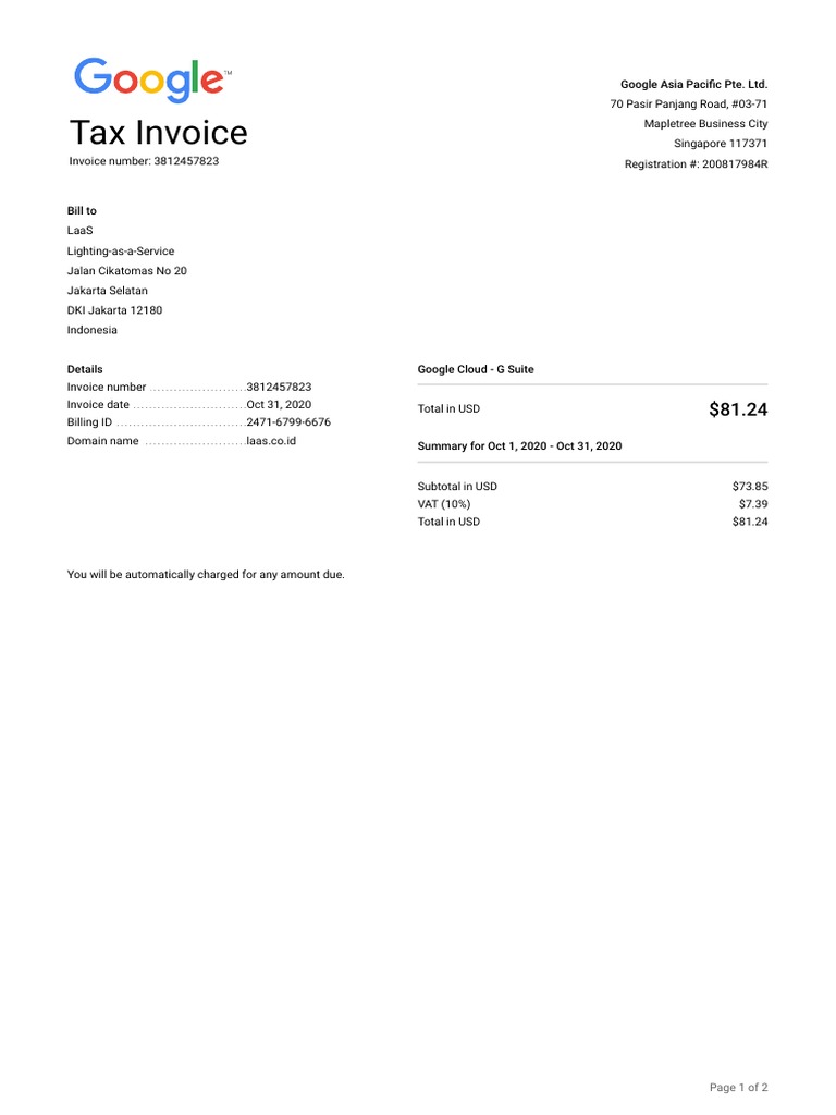 Google Cloud Invoice for LaaS | PDF | Internet Search Engines ...