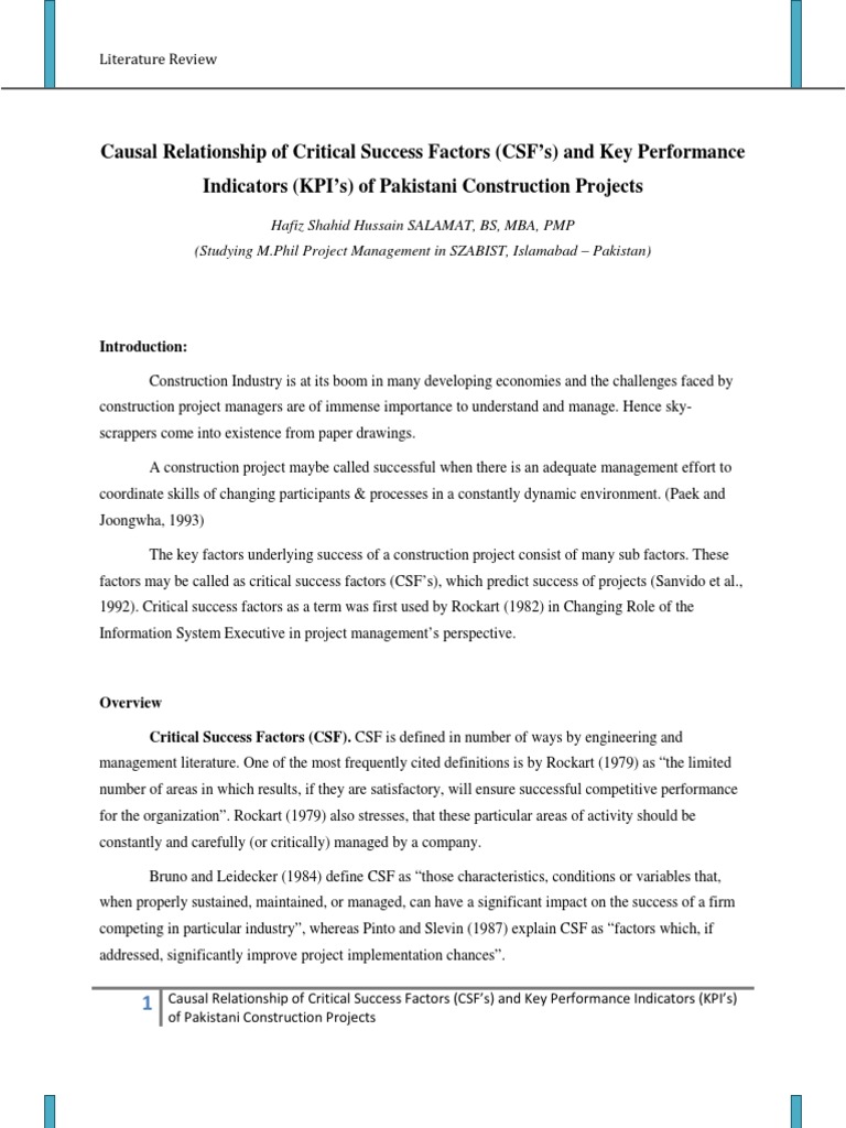 CSFs and KPIs in Pakistani Construction | PDF | Performance Indicator ...