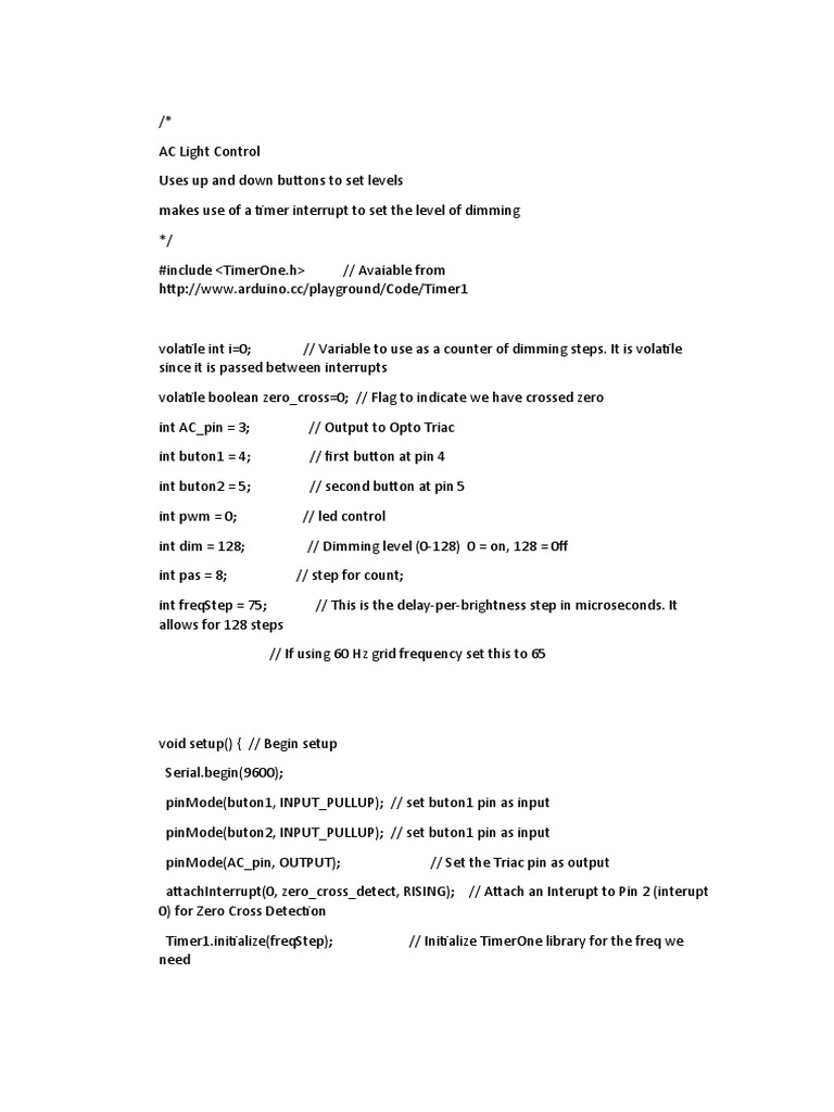 AC Light Dimmer Arduino Code | Download Free PDF | Manufactured Goods ...