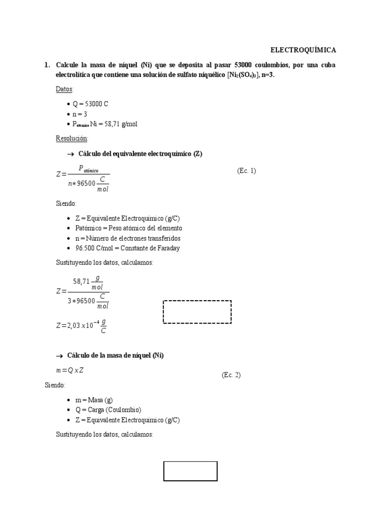 Electroquímica - Ejercicios Resueltos. | PDF | Cantidades fisicas | Física