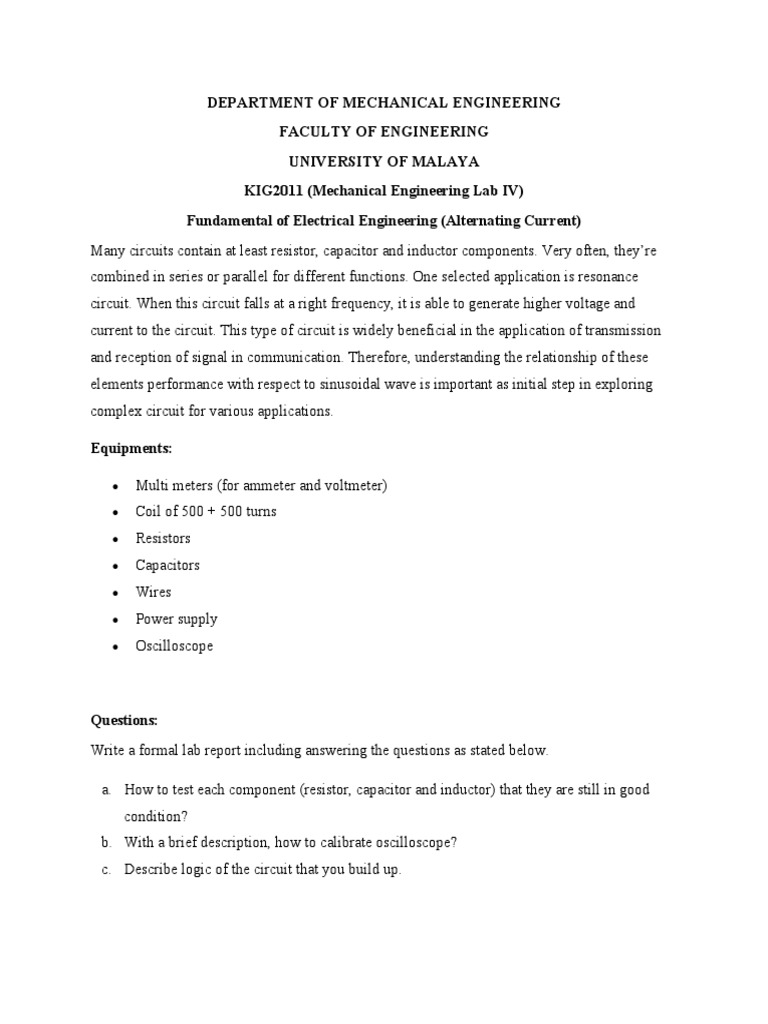 Alternating Current Lab Sheet Pdf Electrical Network Voltage