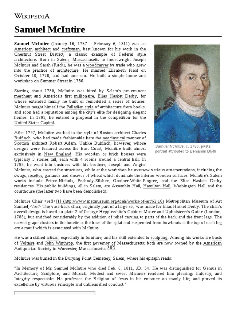 Samuel Mcintire (January 16, 1757 - February 6, 1811) Was An | PDF ...