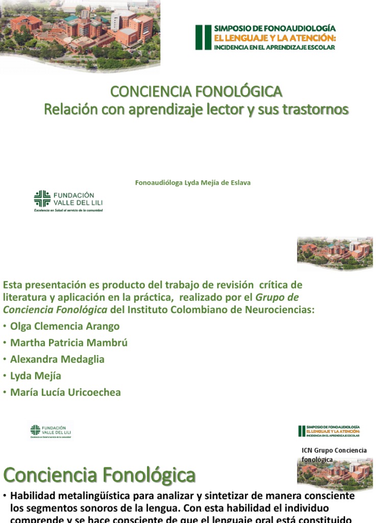 Conciencia Fonológica Relacion Con Aprendizaje Lector y Sus Trastornos ...