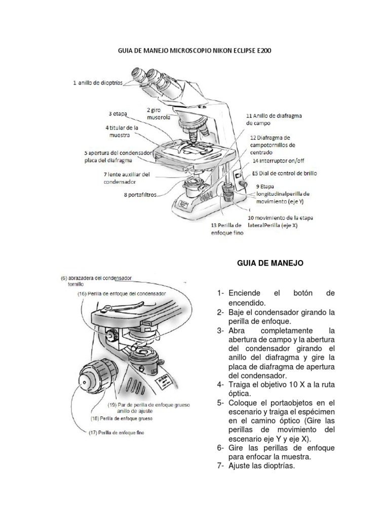 Guia de Manejo Microscopio Nikon Eclipse E200 | PDF | Óptica | Radiación electromagnética