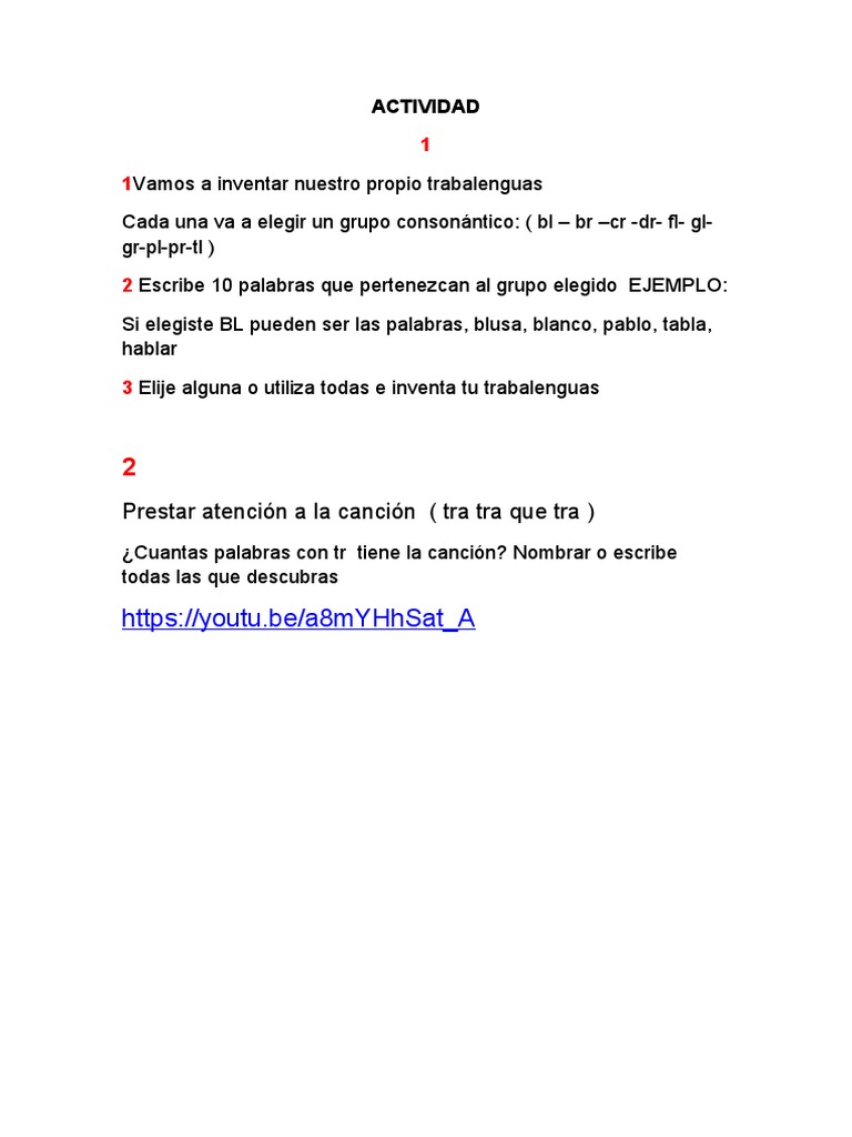 ACTIVIDAD Trabalenguas | PDF