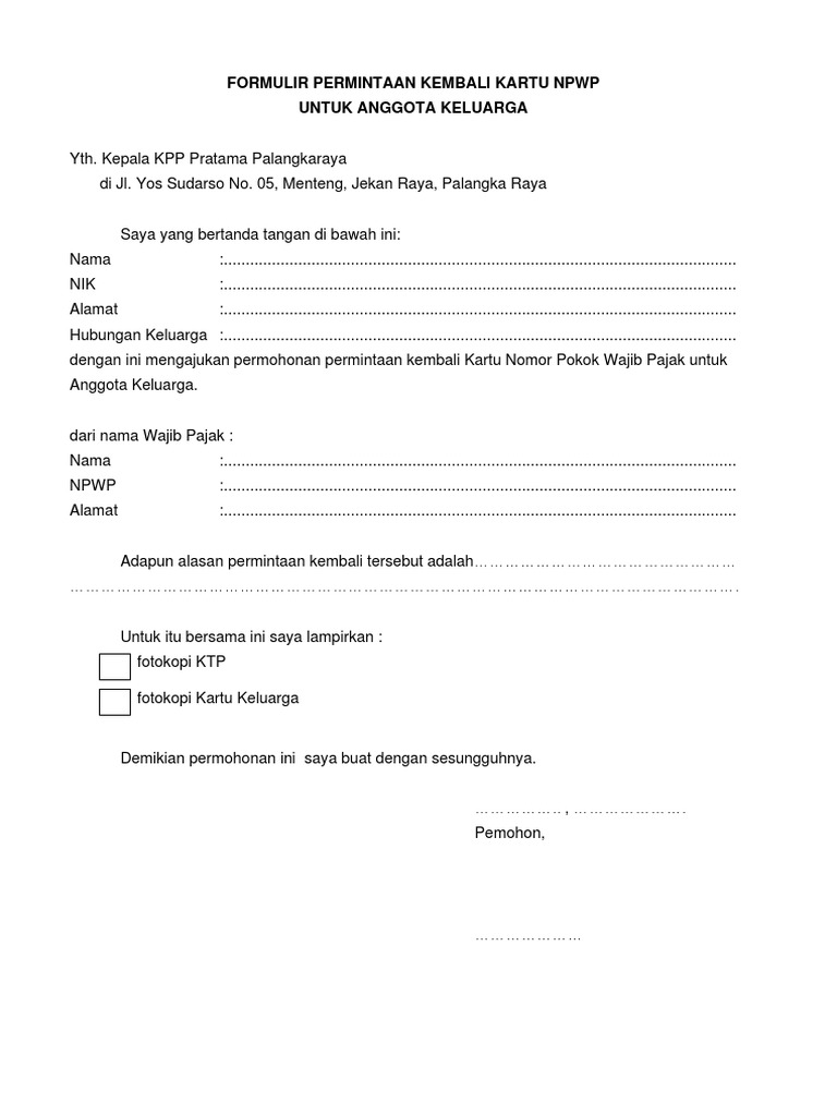 Formulir NPWP Keluarga | PDF