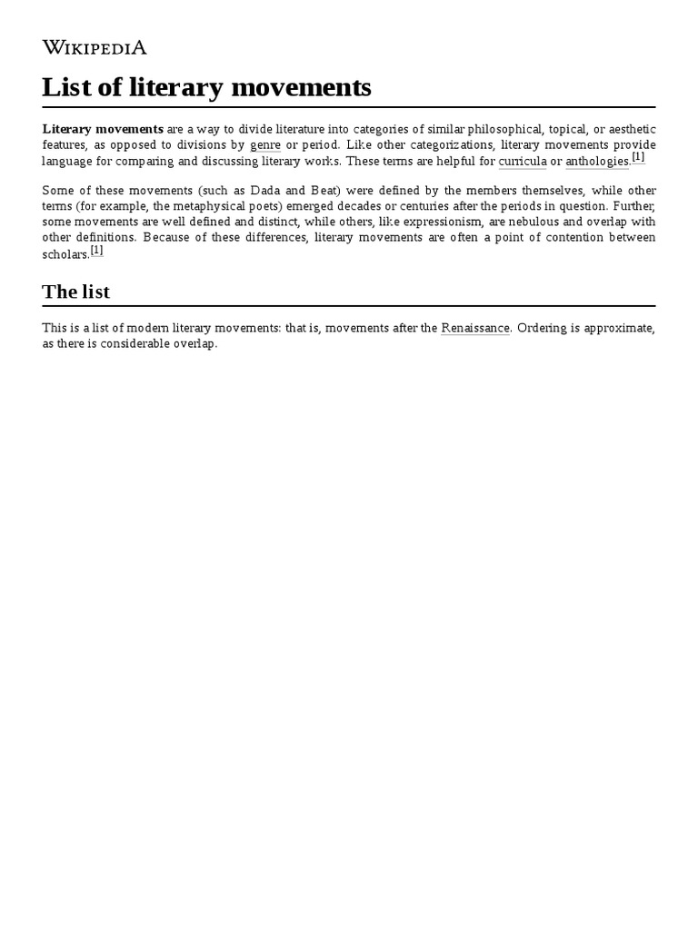 List of Literary Movements | PDF | Literary Realism | Romanticism