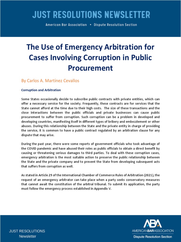 Emergency Arbitration in Public Procurement | PDF | Arbitration ...