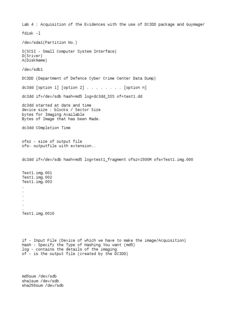 Acquiring a Disk Image of a Storage Device Using DC3DD and Validating the Image Hash with ...