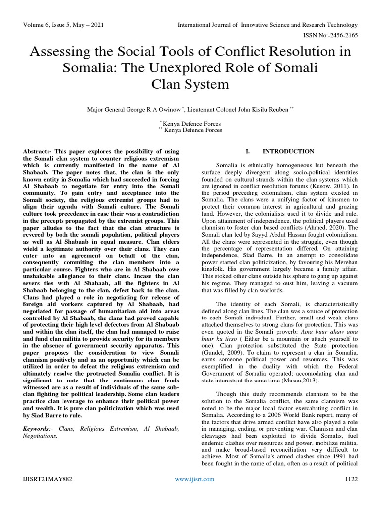 Assessing The Social Tools of Conflict Resolution in Somalia The ...