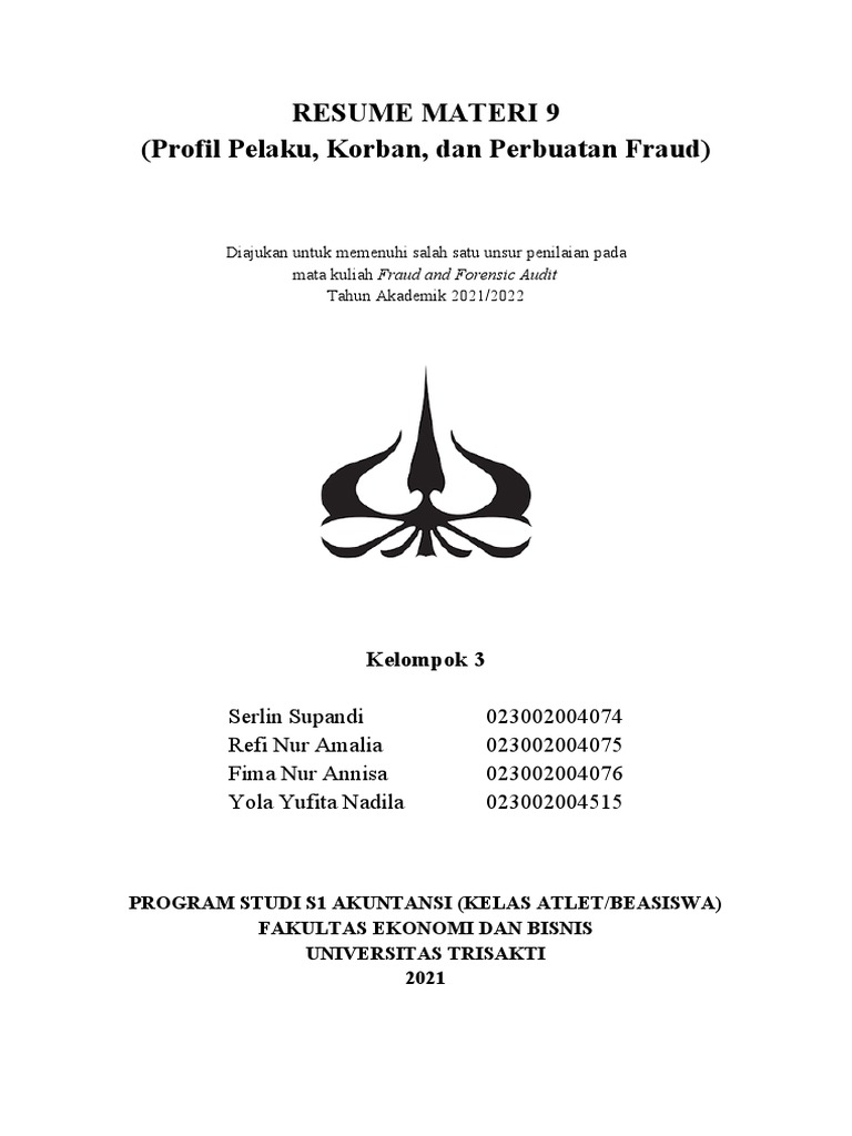 RESUME MATERI 9 (Profil Pelaku, Korban, Dan Perbuatan Fraud) | PDF