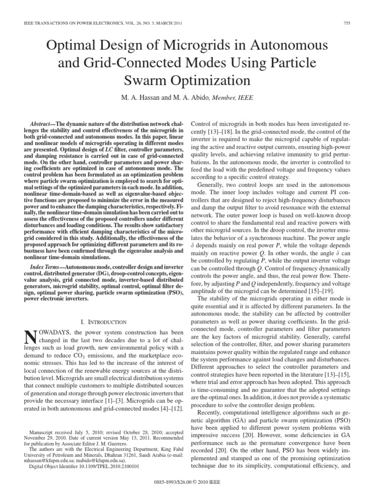 Optimal Design of Microgrids in Autonomous and Grid-Connected Modes Using Particle Swarm ...
