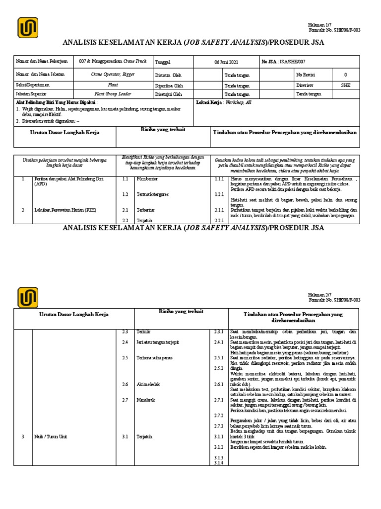 JSA Mengoperasikan Crane Truck | PDF