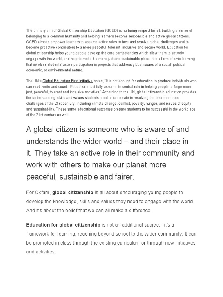 The Primary Aim of Global Citizenship | PDF | Behavior Modification ...