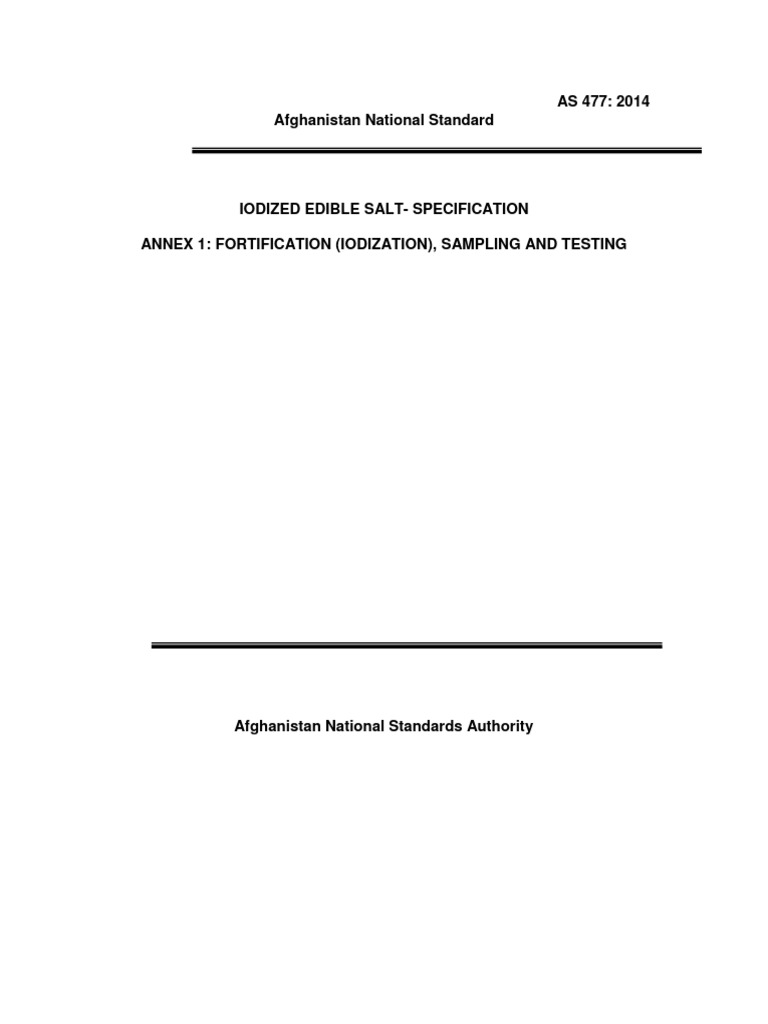Iodized Salt Spec - Testing and Sampling Method | PDF | Micronutrient ...