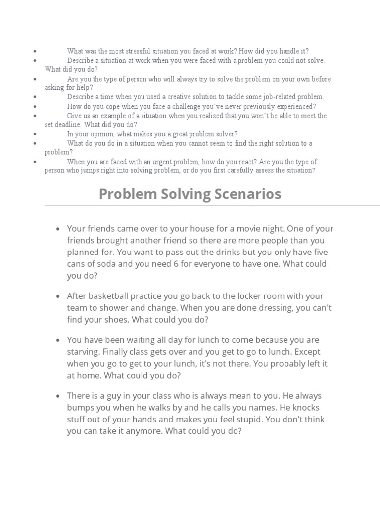 Problem Solving Interview Questions | PDF | Self-Improvement | Wellness