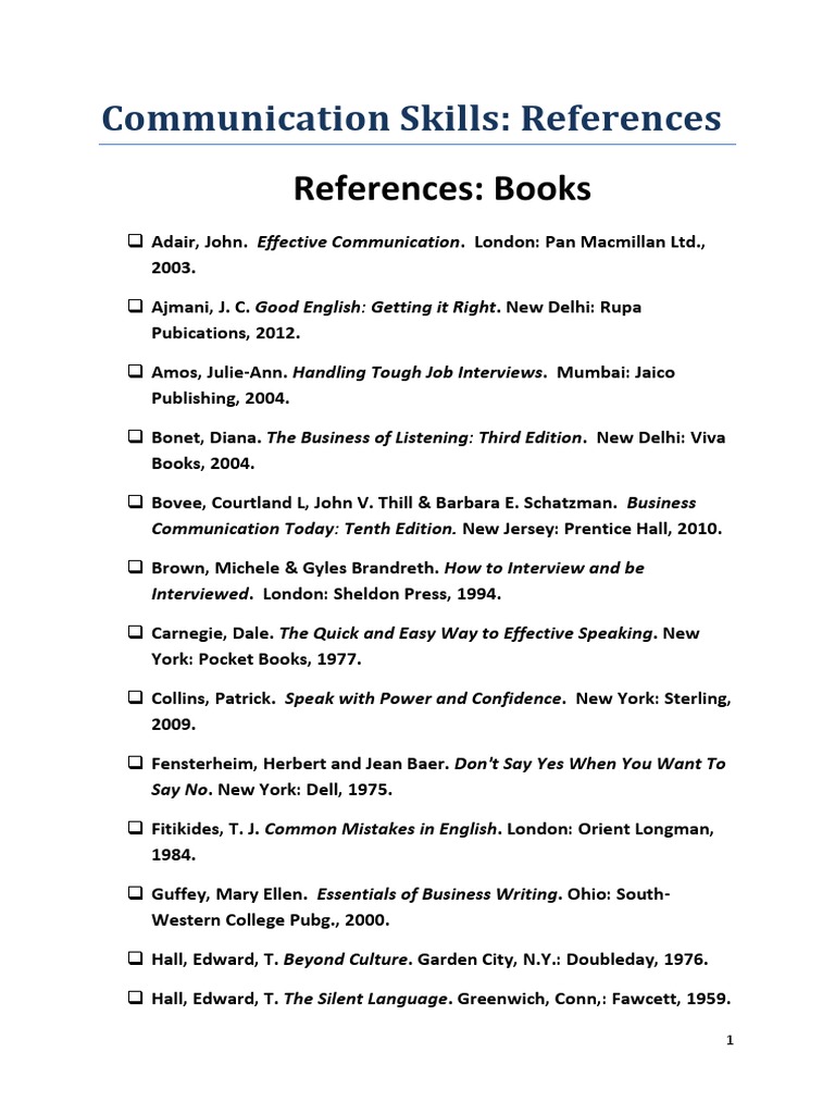 Communication Skills: References | PDF | Publishing Companies | Book ...