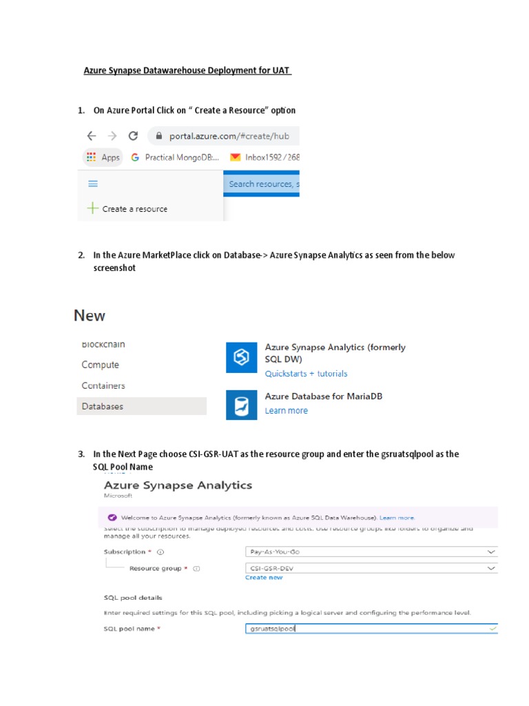 Azure Synapse Datawarehouse Deployment For Uat Pdf
