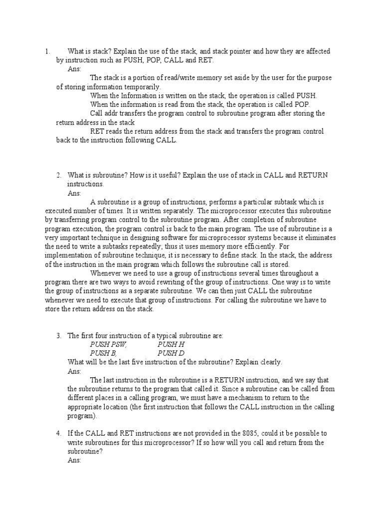 Push PSW, Push H Push B, Push D | PDF | Subroutine | Computer Data