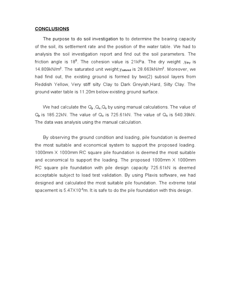 The Purpose To Do Soil Investigation To: Conclusions | PDF | Home ...