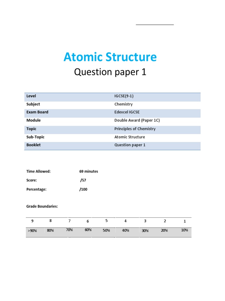 3.1-Atomic Structure 2C - Edexcel IGCSE 9-1 Chemistry QP 2 Ans | PDF ...