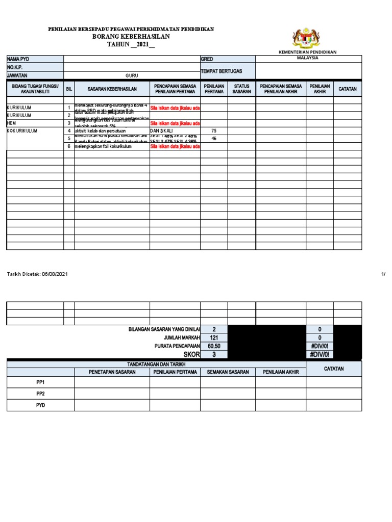 Contoh Menulis Borang Keberhasilan 2021 | PDF