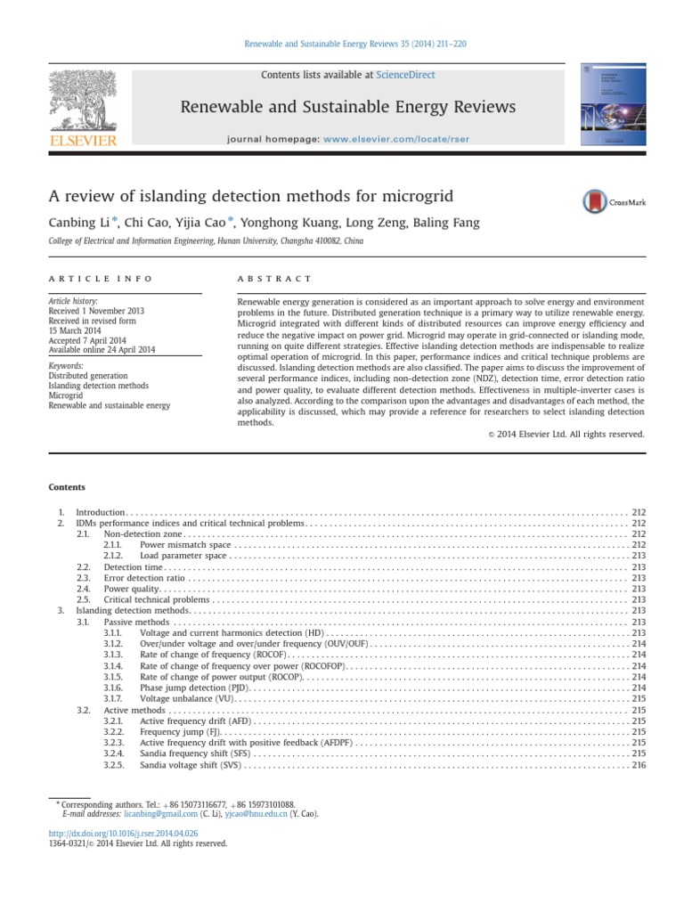A Review Of Islanding Detection Methods For Microgrid Pdf