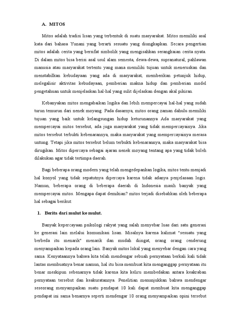 Mitos - Legenda - Cerita Rakyat | PDF