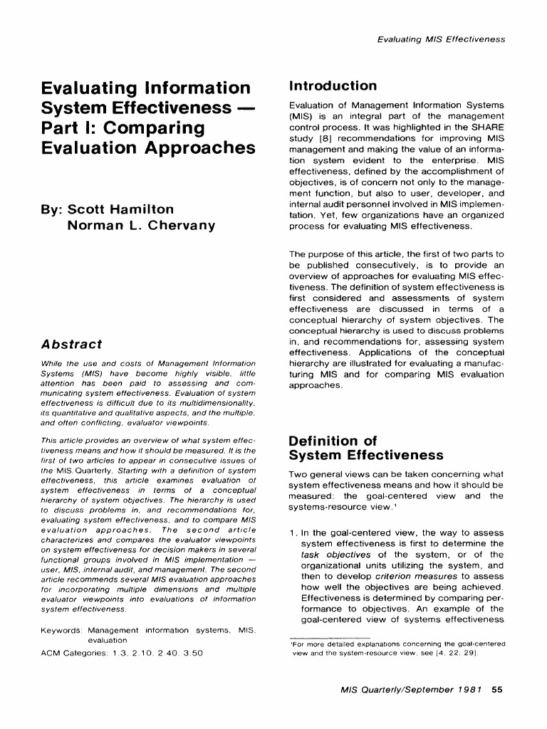 Evaluating Information System Effectiveness - Part I: Comparing ...