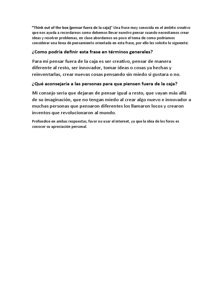Pensar Fuera de la Caja: Creatividad e Innovación | PDF