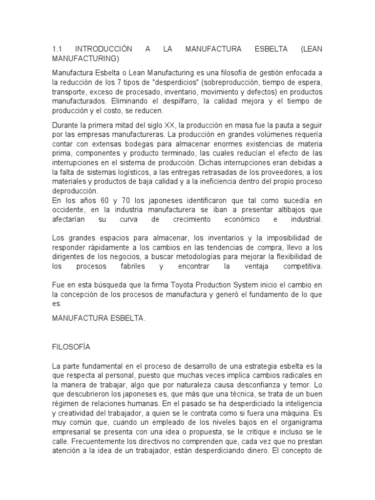 1.1 Introduccion Ala Manufactura Esbelta | Descargar gratis PDF | Lean Manufacturing | Economias