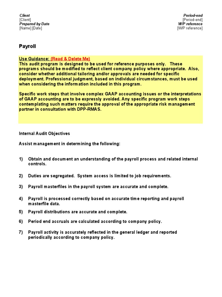 Payroll Audit Program | PDF | Payroll | Accrual
