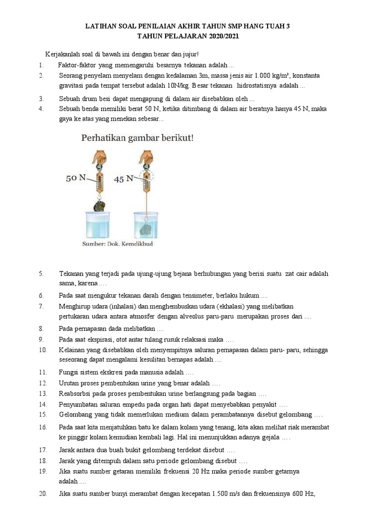 Latihan Soal Pat Ipa Kelas 8 Semester 2 Tahun 2020 - 2021 | PDF