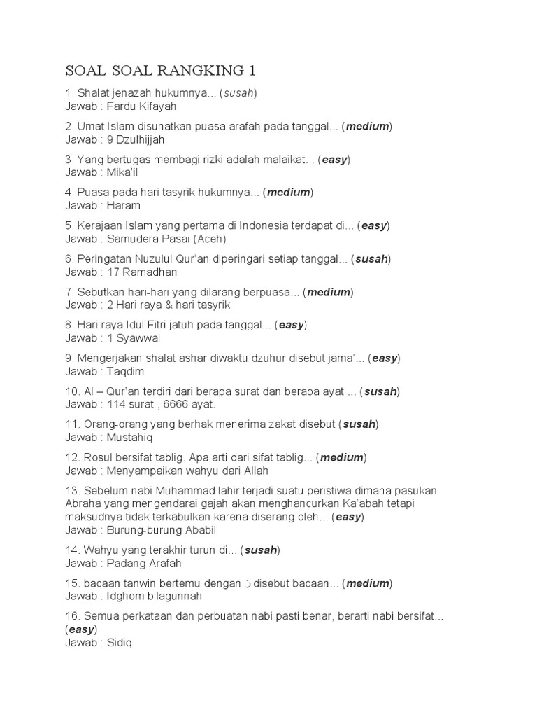 Soal Soal Rangking 1 Muharam | PDF