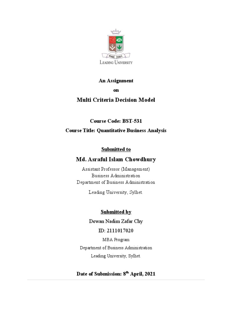 Multi-Criteria Decision Models | PDF | Mathematical Optimization ...