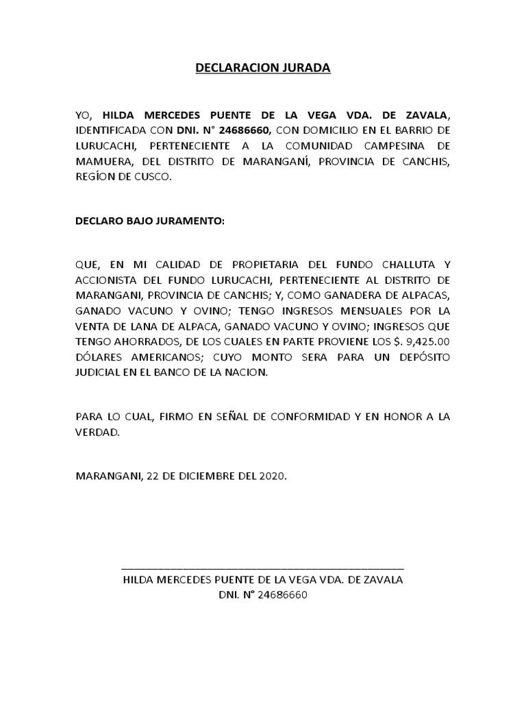 Declaracion Jurada | PDF