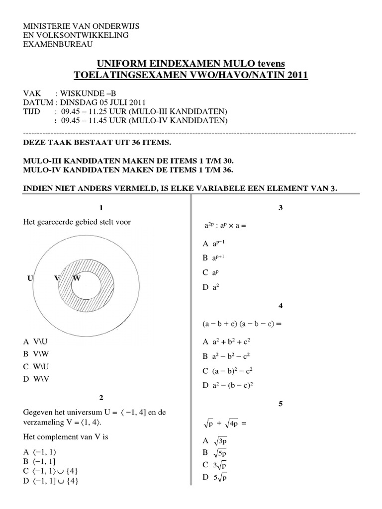 2011 Wisk B Eind Mulo | PDF