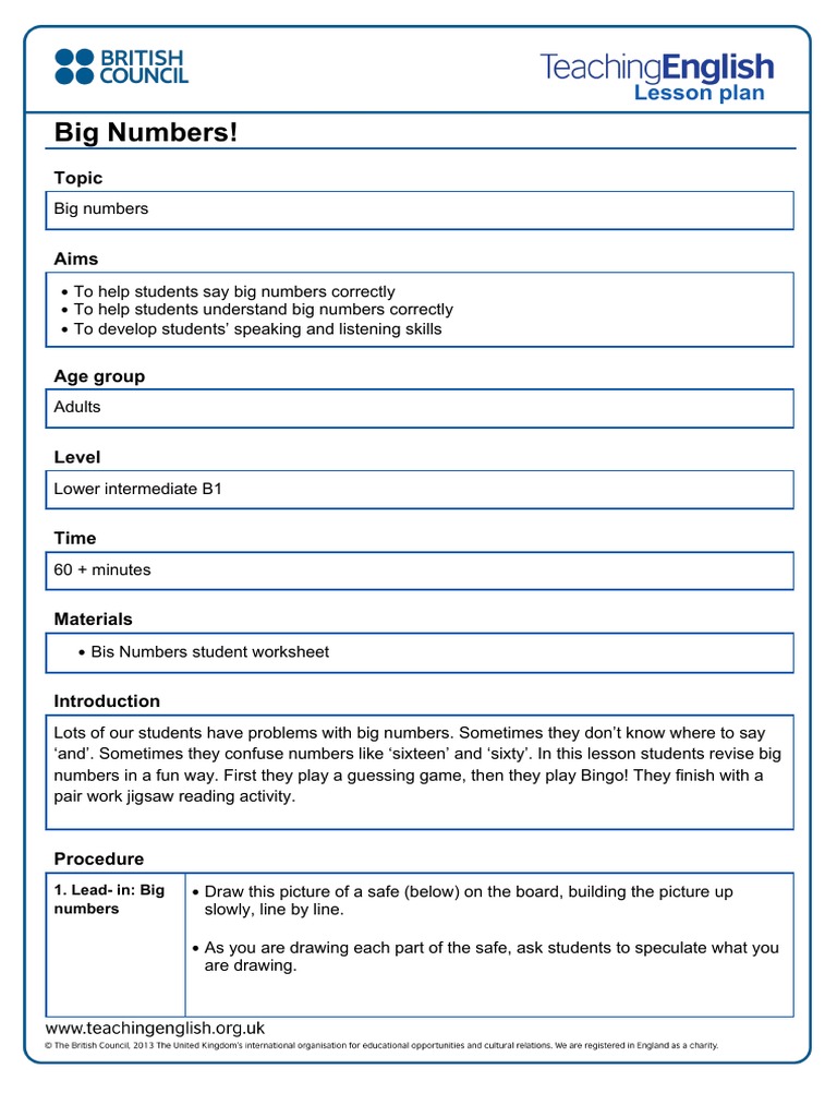 Big Numbers Lesson Plan | PDF | Home & Garden | Art