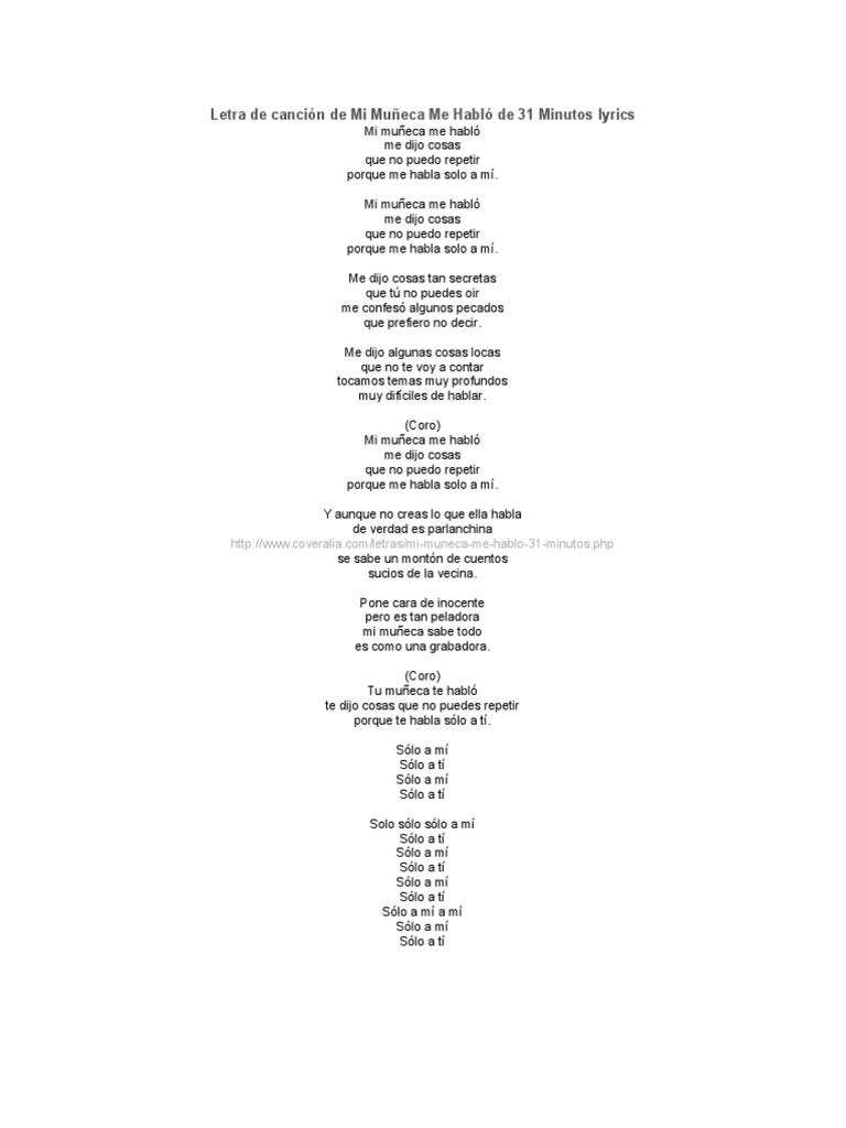 Letra de "Mi Muñeca Me Habló" 31 Minutos | PDF | Entretenimiento (general)