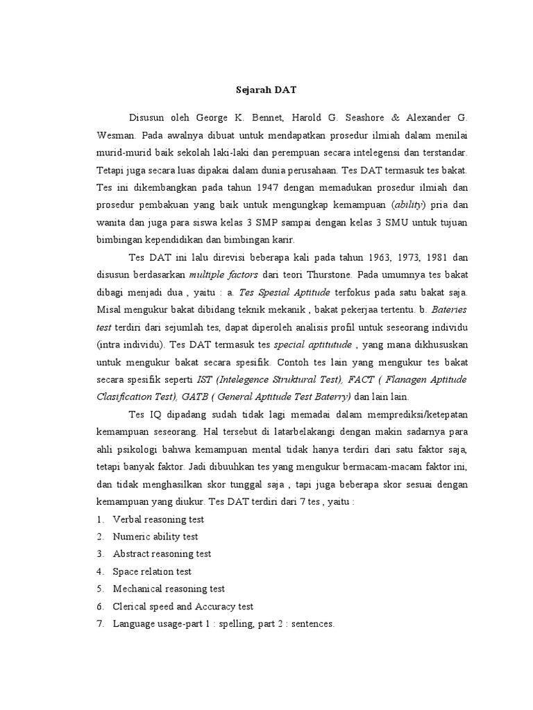 Sejarah dan Pengembangan Tes DAT | PDF | Komputer