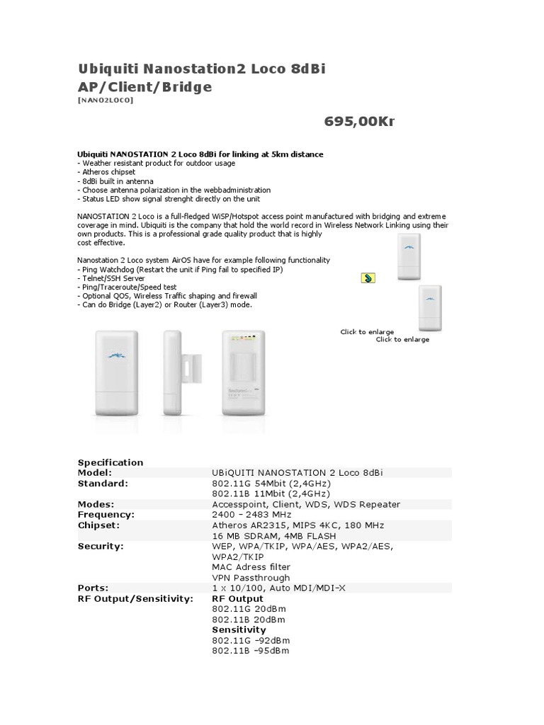 Ubiquiti Nanostation2 Loco 8dbi AP | PDF | Ieee 802.11 | Wireless ...