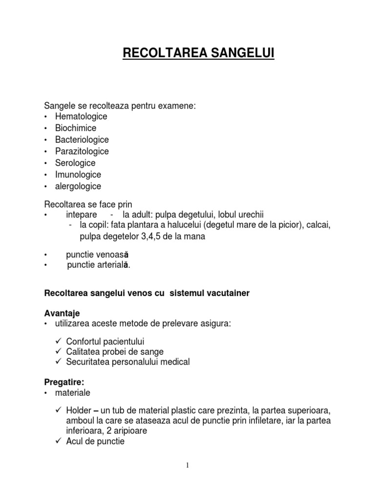 Recoltarea Sangelui | PDF