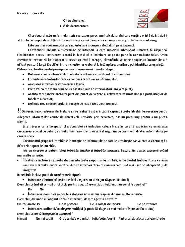 Chestionarul - Tipuri de Întrebări | PDF