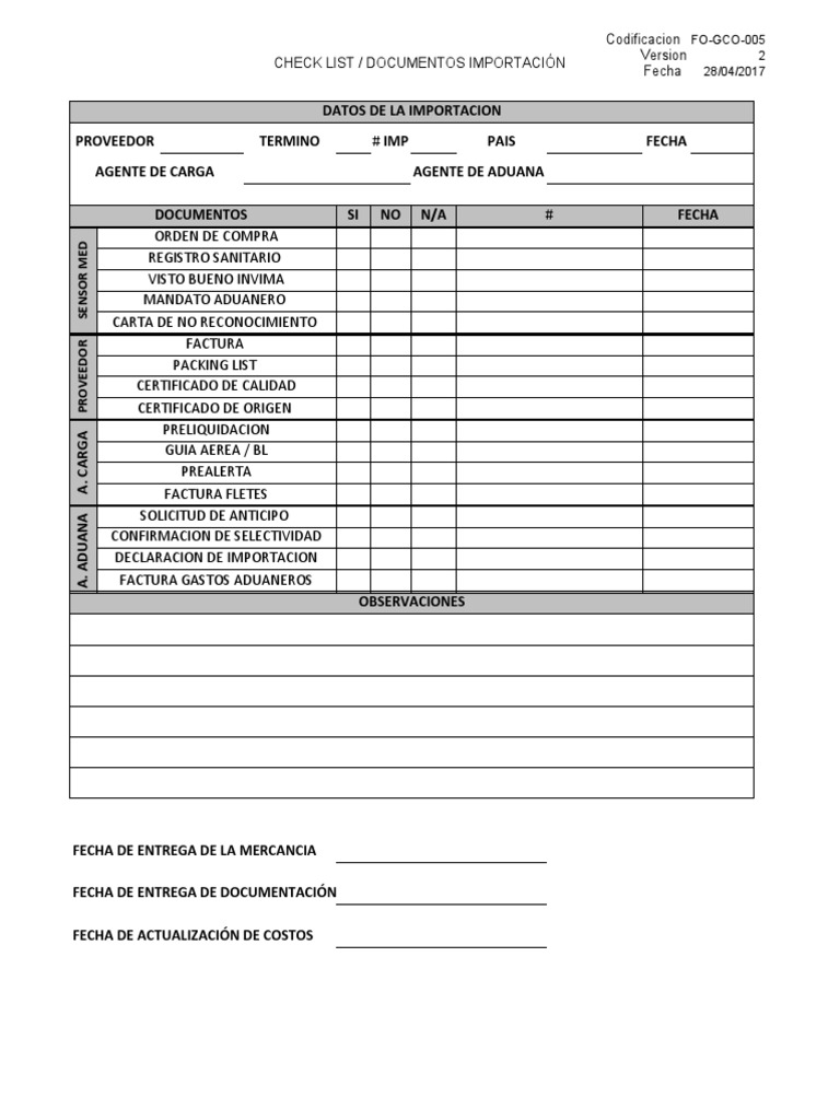Documentación para Importación: Check List | PDF